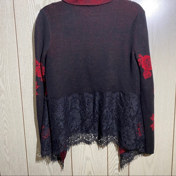Cupio | Sweaters | Cupio Red And Black Rose Lace Sweater | Poshmark